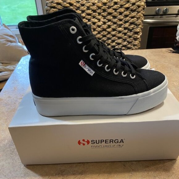 Superga | Shoes | Superga Hi Top Platform Black White Size 4 9 12 ...